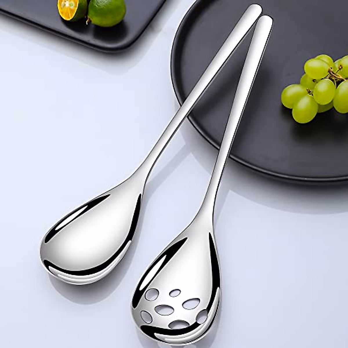 AYFDISHS Serving Spoons 6 Pieces,9.4 Inch Silver Serving Spoon Set Stainless Steel Serving Spoons,Include 3 Serving Table Spoons,3 Slotted Serving Spoons,Serving Utensils Set for Parties Buffet Banque
