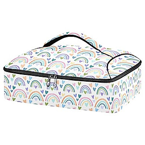 Kcldeci Insulated Thermal Food Carrier Insulated Casserole Carrier for Hot or Cold Food,Rainbow and Hearts Insulated Tote Bag for Potluck Cookouts Parties Picnic,Lasagna Lugger