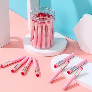 30 Pieces Red Flower Head Lash Shampoo Brush with Container, Eyelash Extension Cleanser Brush Nose Pore Deep Cleaning Brush Peel Off Blackhead Brush Remover Tool for Facial Cleansing, Pink Handle