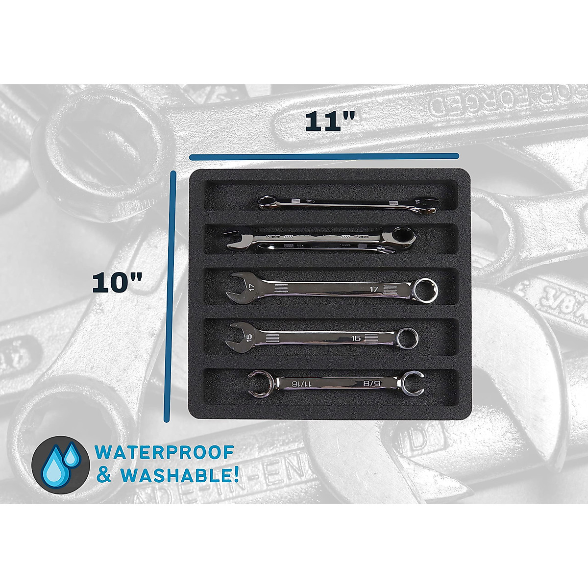 Polar Whale Tool Drawer Organizer Wrench Holder Insert Black Durable Foam Tray 5 Pockets Holds Wrenches Up to 10 Inches Long Fits Craftsman Husky Kobalt Milwaukee Many Others