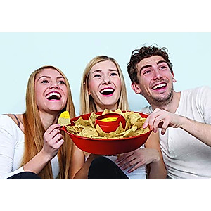 Jokari Less Mess Drip Free Chips and Dip 14 Inch Serving Bowl. Rimmed Platter to Scrape Extra Dip, Sauce, Queso, Salsa Guac or Dressing Off Chips, Fruit, Veggies, Soft or Hard Pretzels, Wings and More