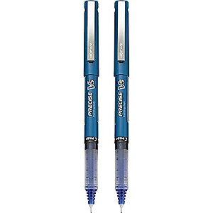 PILOT Precise V5 Stick Liquid Ink Rolling Ball Stick Pens, Extra Fine Point (0.5mm) Blue Ink, 2-Pack (25002)