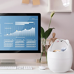 Veemoon Desktop Mini Trash Bin with Shake Lid Cute Trash Can Countertop Garbage Storage Bucket Wastebaskets Small Waste Bin for Desk Car Office Kitchen- White