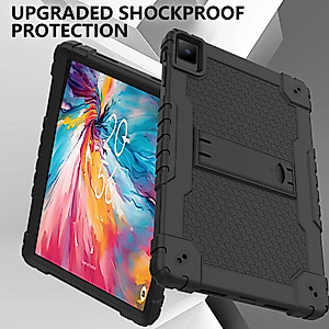 Mignova for TCL Tab Pro 5G Tablet Case Built in Rotating Kickstand/Shoulder Strap Hand Strap Hybrid Shockproof Armor Kids Friendly Case for Nokia T20/T21/Vastking KingPad M10 10.36 inch(Black+Black)