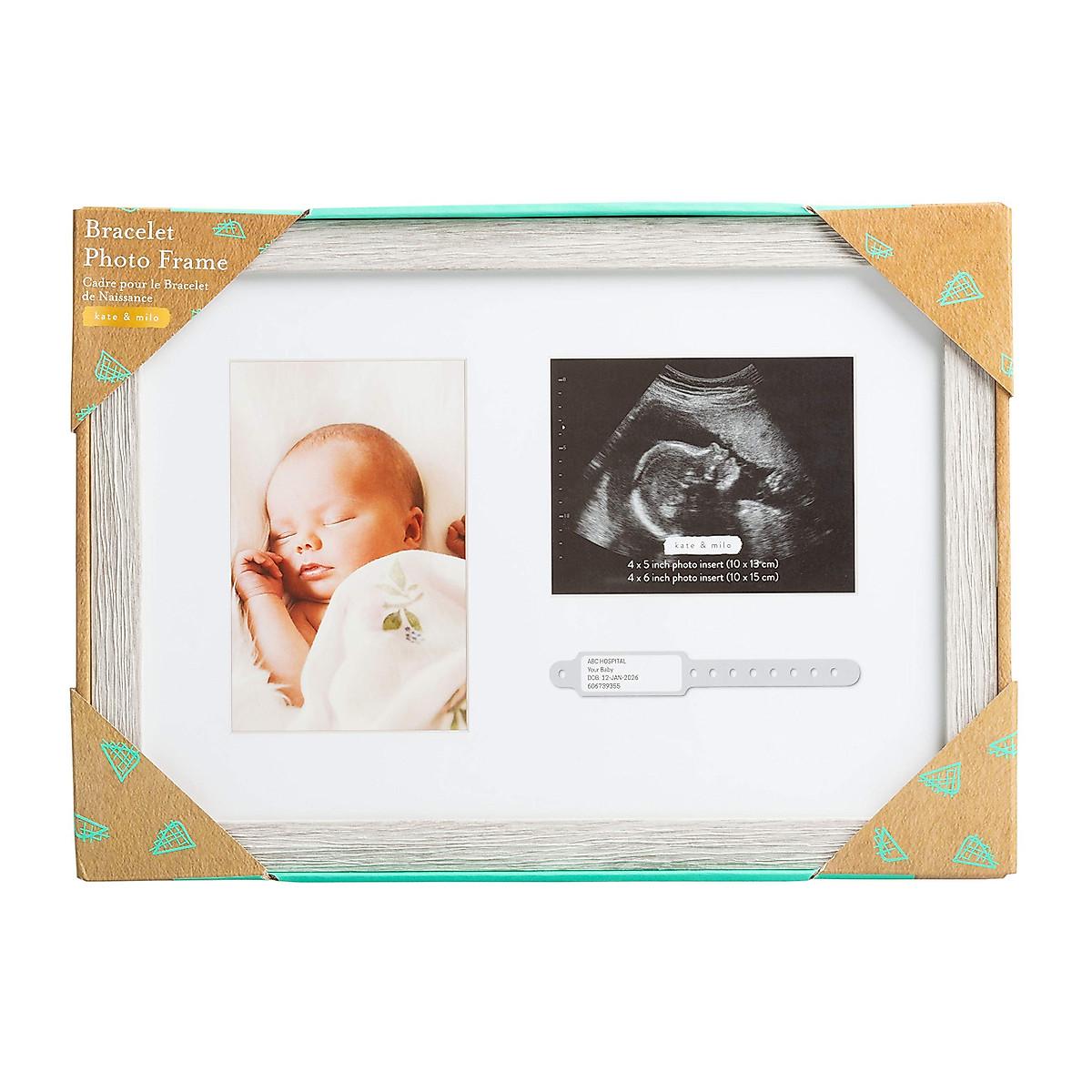 Kate & Milo Rustic Bracelet ID and Sonogram Frame, Rustic Pregnancy Keepsake Picture Frame, Gender-Neutral Nursery Décor