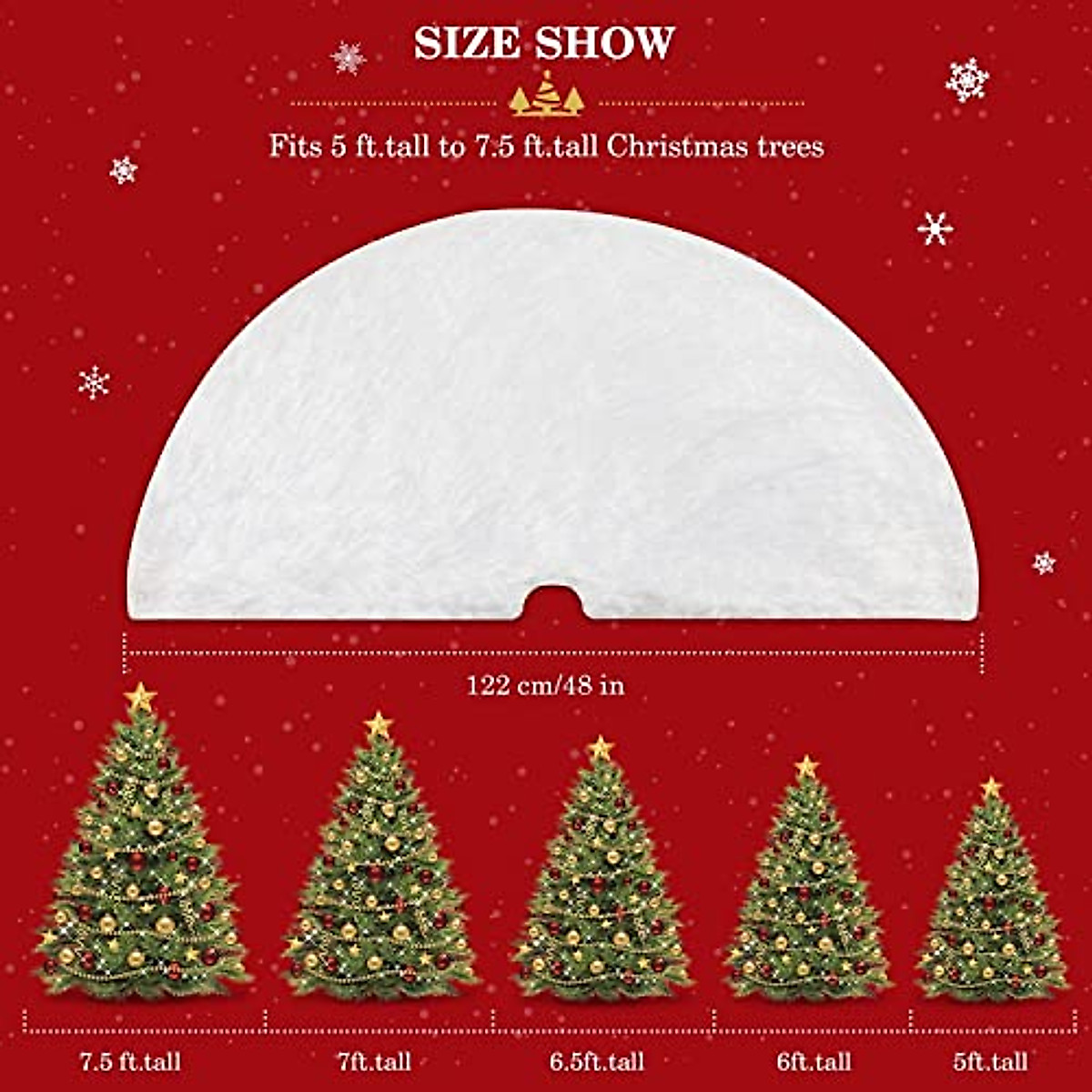 Christmas Tree Skirt, White Plush Faux Fur Xmas Tree Skirt,Holiday Party Christmas Decorations, 48 inch