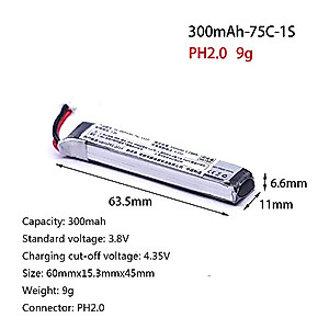 SoloGood TATTU 5pcs 300mAh 1S Battery 3.8V 75C FPV Lipo Battery with PH2.0 Plug Connector for FPV Tiny Whoop 1S Brushless Whoop Drone
