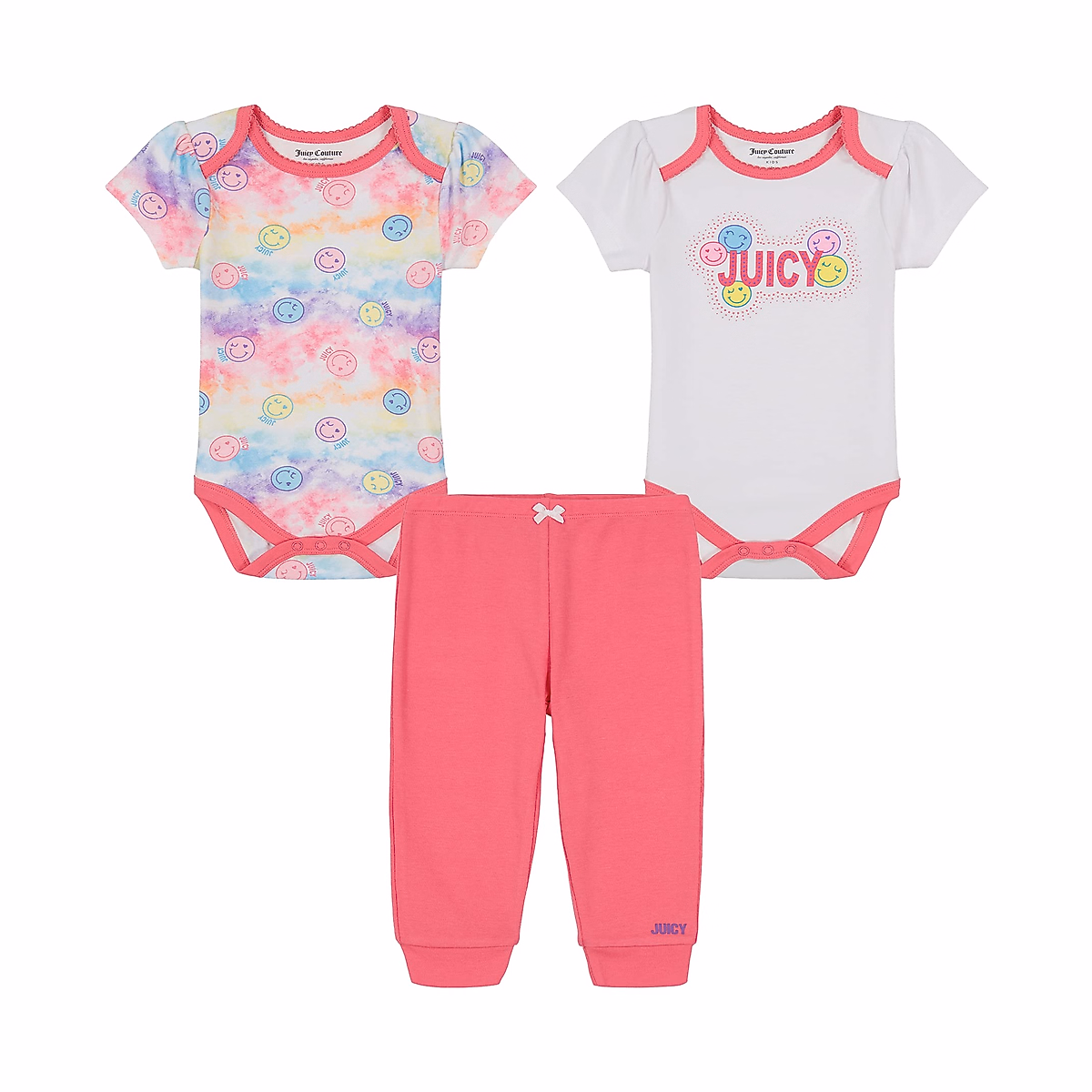 Juicy Couture Baby Girls Three 3 Pieces Pant Set, White/Rose, 3/6M US