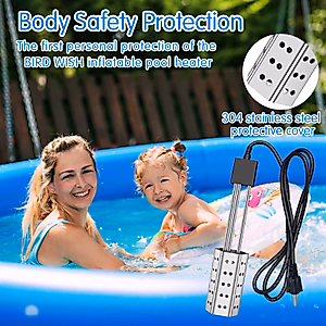 BIRD WISH Portable Pool Heater, 1500W Portable Thermostat and Auto Shutoff with Small Pool Heater for Inflatable Pool and Portable Pool in Yard, Home