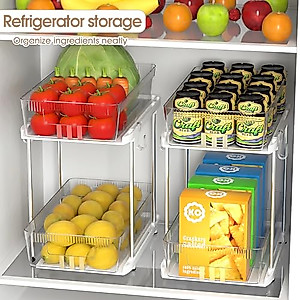 2 Tier Under Sink Organizers with Dividers and Lids, Snack Organizer for Pantry, Kitchen, Vanity, Medicine Drawer Storage (Adjustable)