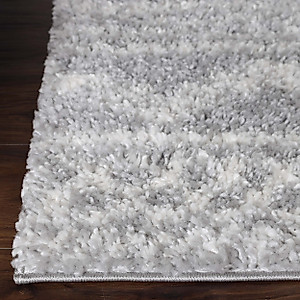 Superior Indoor Area Rug Perfect for Bedroom, Laundry Room, Office, Playroom, Nursery, Fluffy Carpet Cover, Modern Geometric Diamond Lattice Shag Rhea Collection, 8' x 10', Light Grey & Ivory