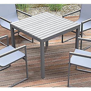 Armen Living Bistro Patio Dining Table, Grey Powder Coated Finish, 35 x 30 x 35
