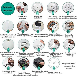 THIDARGO 3D DIY Wall Clock Arabic Numerals Clock Frameless Mirror Surface Wall Sticker Home Decor for Living Room Bedroom(Not Including Battery) Suit for (19-27 Inch, Black)