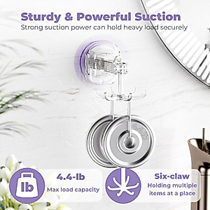 KATIKADDY Swivel Hook with Suction Cup, 6 Claws 360° Rotation, No Drilling Reusable Shower Hook for Bathroom, Wall Ceiling Mounted Bathroom Towel Hook Kitchen Living Room Stylish Clear