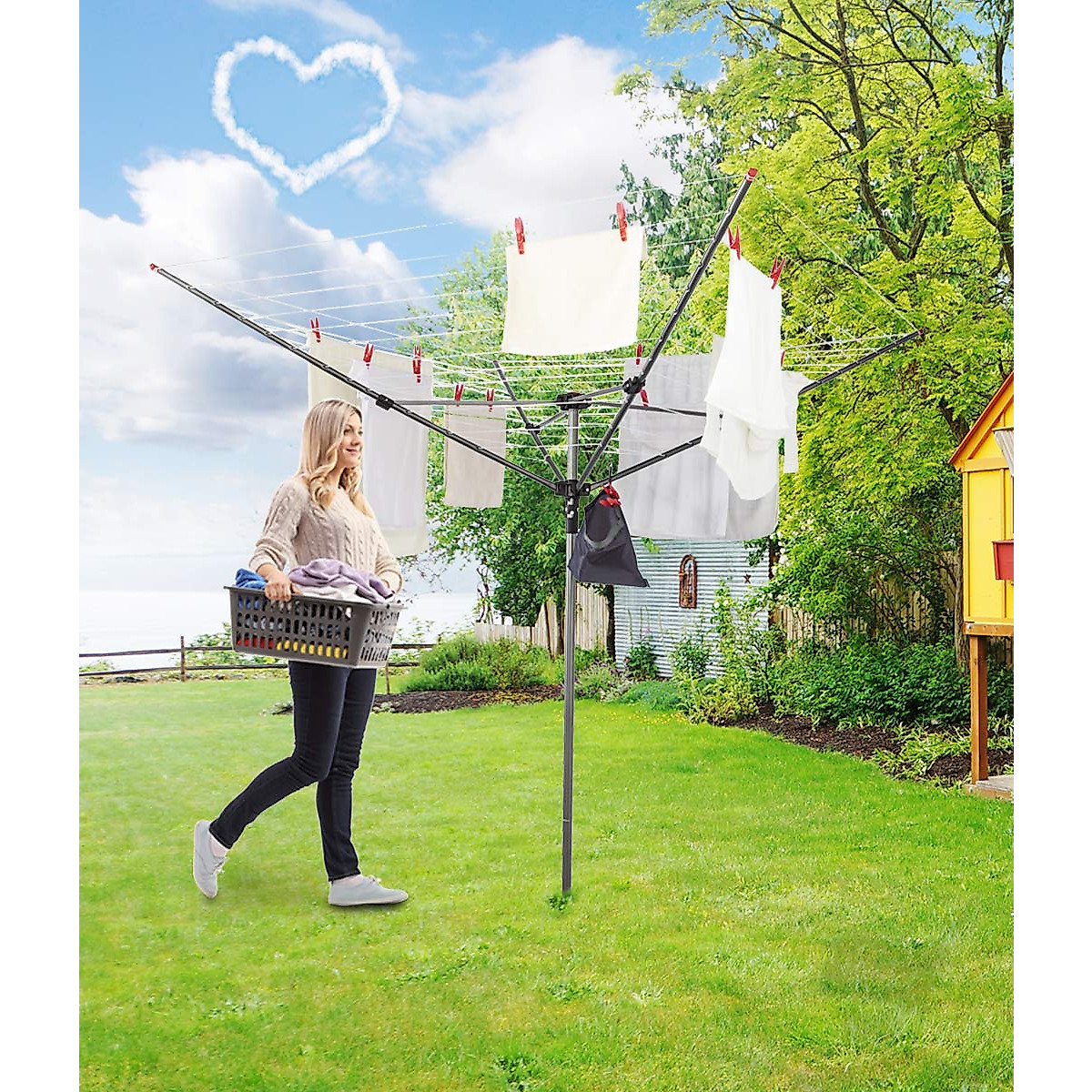 STORAGE MANIAC Outdoor Umbrella Drying Rack, 12 Lines with 164 Feet Drying Space, Steel Frame & Adjustable Height, 4-arm Umbrella Clothesline for Laundry, Collapsible Clothes Drying Rack for Backyard