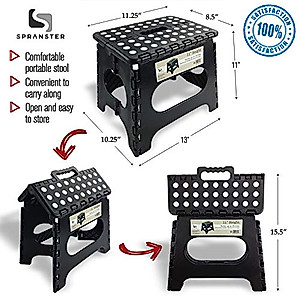 Spranster Super Strong Folding Step Stool - 11" - Sturdy Enough to Hold 300 Lb - Lightweight Foldable Step Stool for Adults and Kids - Opens with one Flip - Great for Kitchen, Bathroom and Bedroom