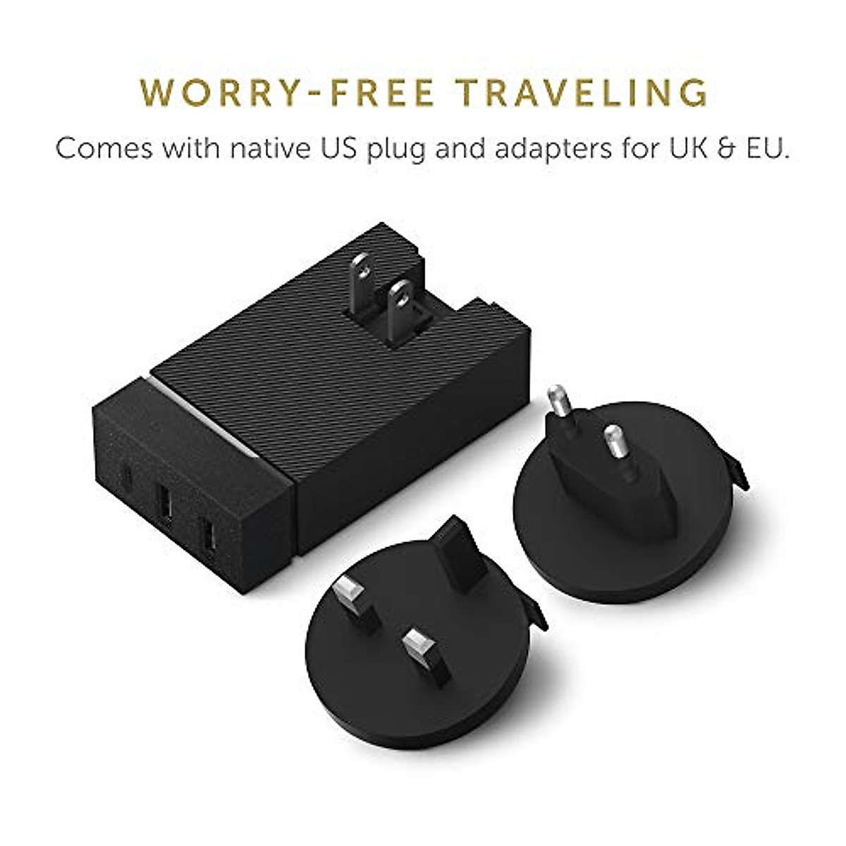 Native Union Smart Hub PD 45W – Power Delivery Enabled Fast-Charging 3-Port USB-A & USB-C Wall Charger – Compact Design with Dust-Repellent Silicone, Foldable Pins & Includes Travel Adapters (Slate)