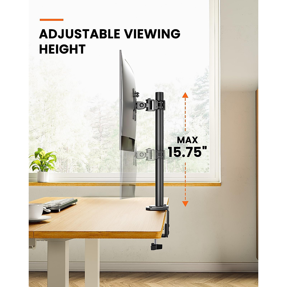 Ergear Monitor Mount for Most 13-32" Computer Screens up to 17.6lbs, Improved LCD LED Monitor Riser, Adjustable Height and Angle, Single Desk Mount Stand, Black, EGCM12