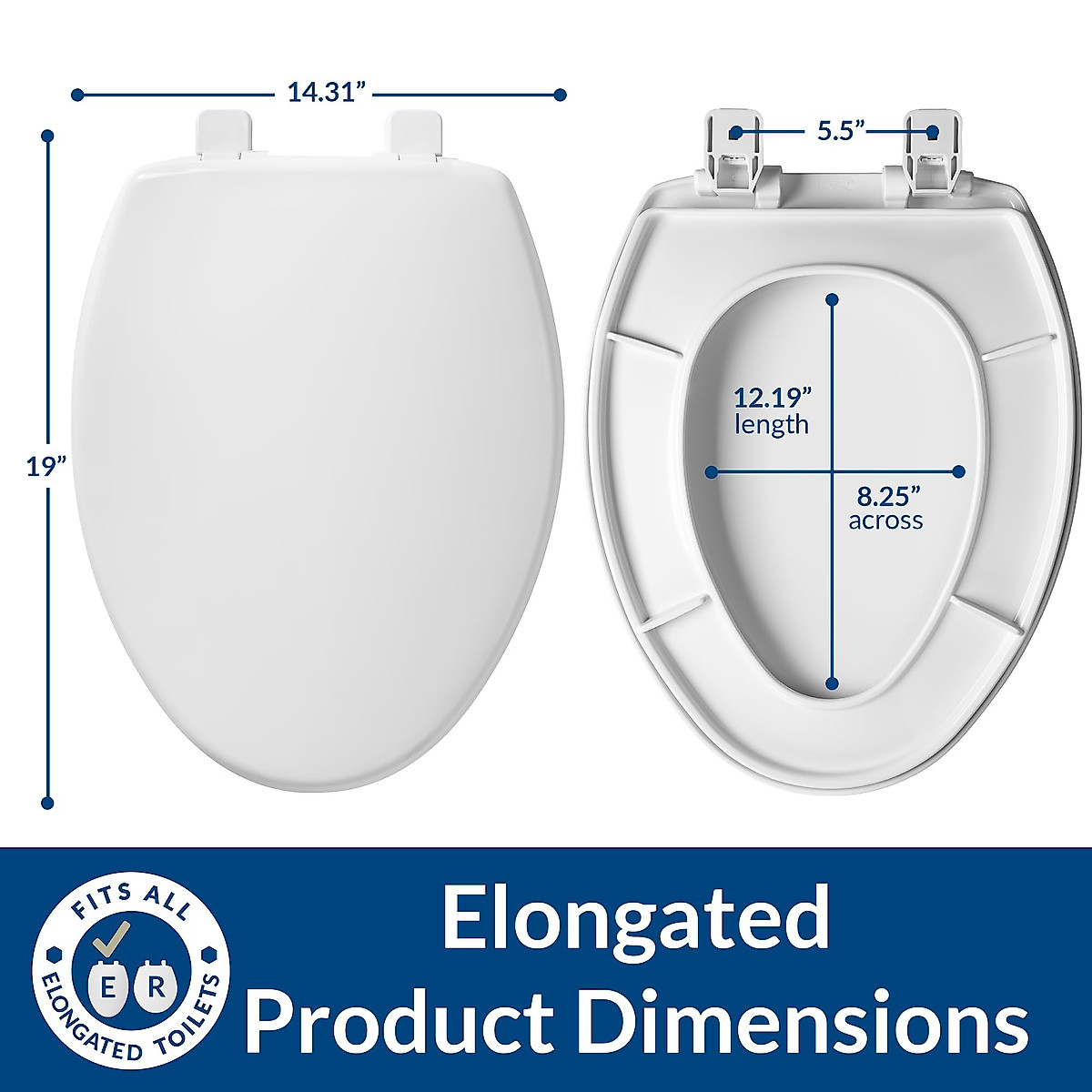 Mayfair Caswell Toilet Seat and Bidet Bundle, Slow Close Plastic Toilet Seat with Non-Electric, Easy to Install SlimGlow Bidet Attachment, Elongated, White