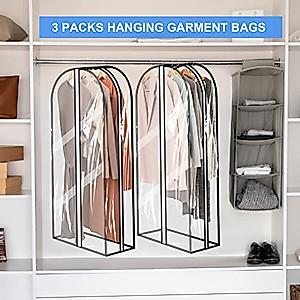 40" Garment Bags for Hanging Clothes Storage with 12" Gussetes, 3 Pack Double Zip Closure Clear Dust Storage Cover, Moving Bags for Coat Jacket Sweater Shirts - 40*24*12 inch