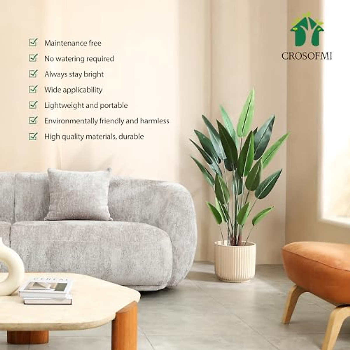 CROSOFMI Artificial Canna Lily Tree 4.6 Feet Fake Tropical Palm Tree with 20 Trunks,Perfect Large Faux Silk Plants in Pot for Indoor Outdoor Home Office Garden Modern Decoration Housewarming Gift