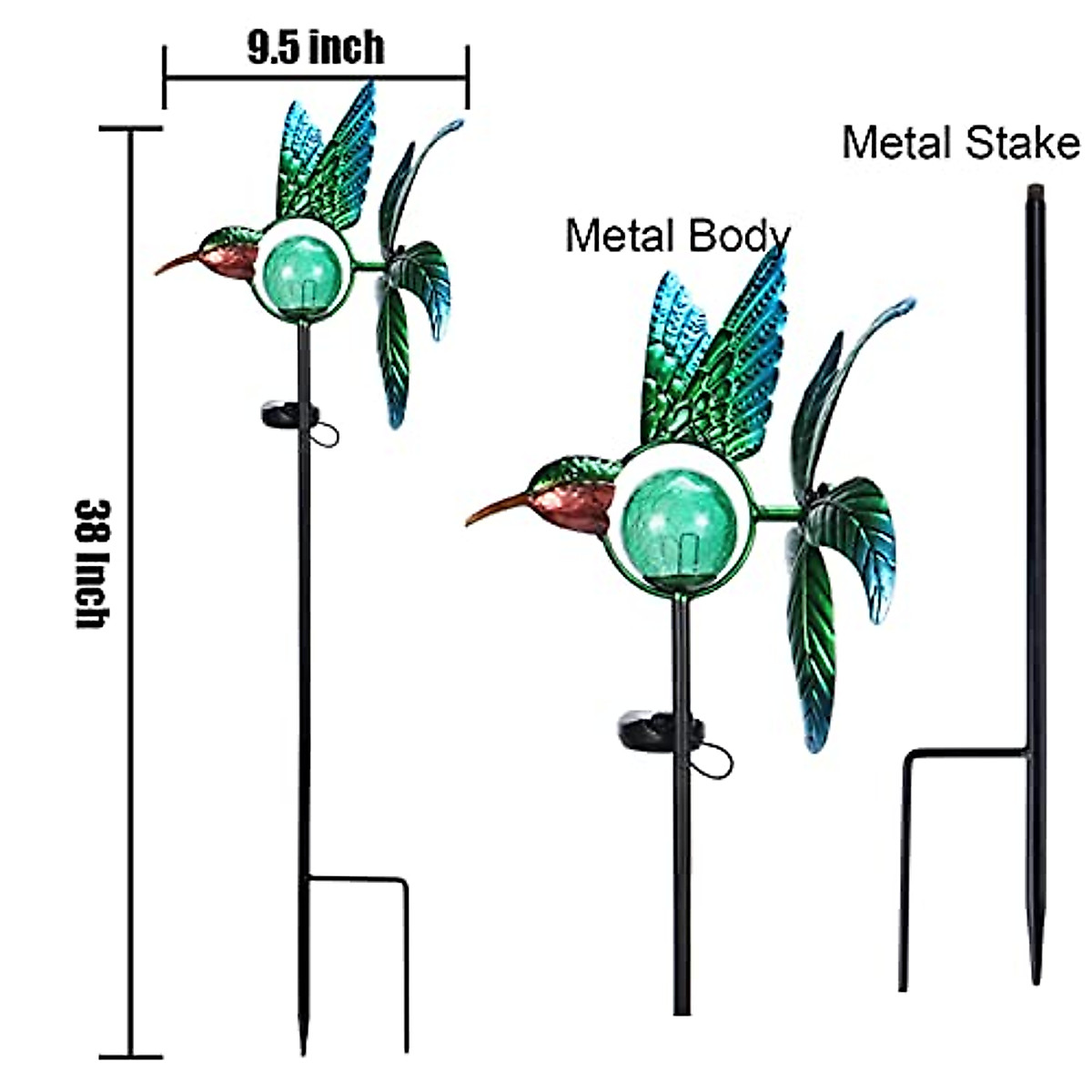 Hummingbird Solar Wind Spinner Outdoor - Solar Garden Stake Lights Cracked Glass Ball Waterproof Outdoor Hummingbird Decor Pathway Lights for Garden Patio Lawn (1 Pack)