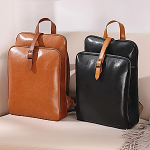 CLUCI Womens Backpack Purse Leather 15.6 Inch Laptop Travel Business Vintage Large Daypack Bag Brown