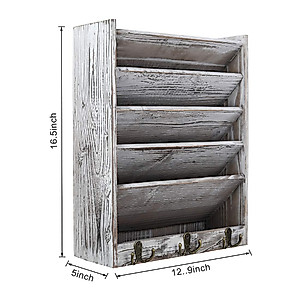 superbpag Wood Wall Mounted File Holder Organizer Literature Rack with 6 Hooks Mail Paper Organizer for Home Office Dormitory