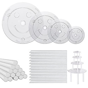 FashionClubs Plastic Cake Dowel Rods Set, 20pcs 9.4" White Cake Sticks Support Rods, 12pcs 7" Clear Cake Stacking Dowels, 4pcs Cake Separator Plates for Tiered Cakes 4, 6, 8, 10 Inch