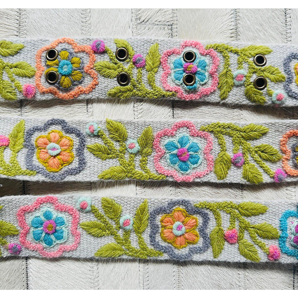 Kuyay Peruvian Designs Blossom Delight Embroidered Wool Belt, Flower Design, (Medium 41")