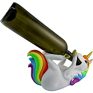 World of Wonders Rainbow Unicorn Decorative Wine Bottle Holder | Unicorn Bottle Holder Animal Wine Holder | Pride Unicorn Tabletop Wine Rack | Fantasy Themed Gifts - 11"