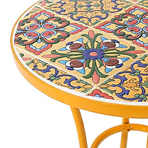 Christopher Knight Home Barnsfield Outdoor Ceramic Tile Side Table with Iron Frame, Yellow