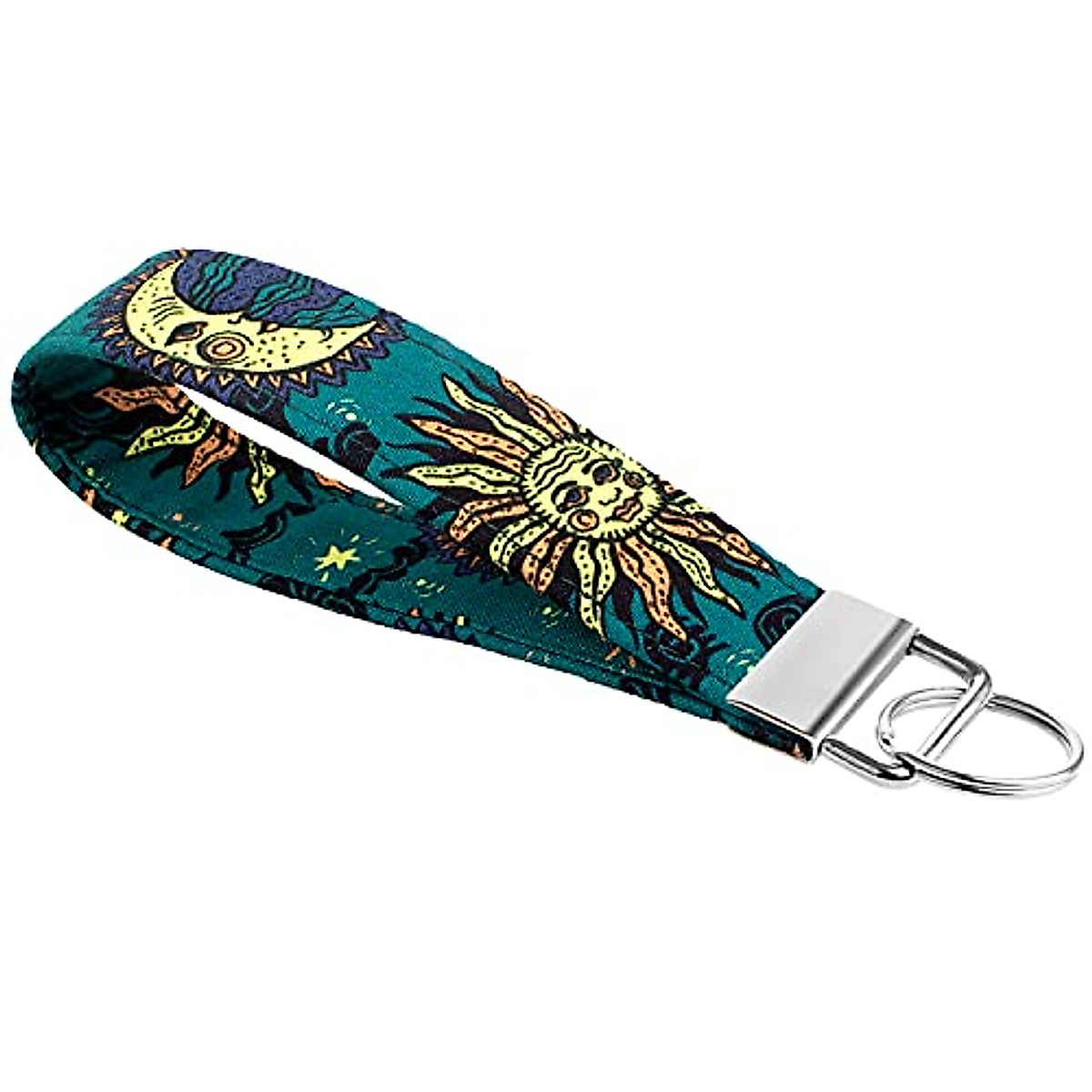 CELOKIY Wrist Lanyard for Keys - Vintage Astrology Star, Sun and Moon Fabric Key Chains Women - Wristlet Keychain Accessories