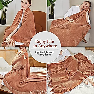Blagic Knitted Throw Blanket for Couch Soft Farmhouse Boho Throw Blanket with Tassels Home Decorative Lightweight Throw Blankets,Maple Brown Throws for Bed/Chair/Sofa, Stripe Textured,50" W x 60" L