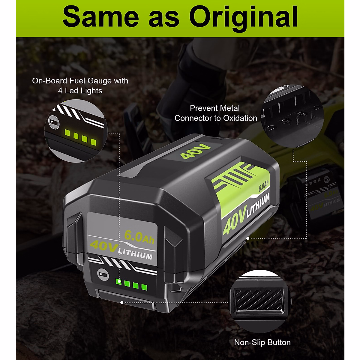 Upgraded 6000mAh Replacement for Ryobi 40V Battery and Charger Combo Compatible with Ryobi Battery 40V OP4026 OP40601 OP4050A OP4040 OP4030 OP4050 Replacement for Ryobi 40 Volt Charger OP401 2-Pack