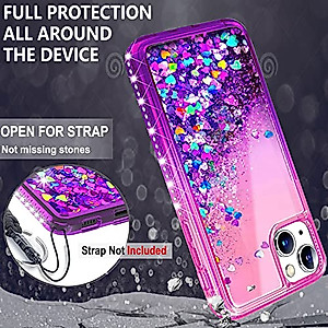 iPhone 13 Mini Case, [with Tempered Glass Screen Protector Included], STARSHOP Liquid Bling Sparkle Floating Glitter Quicksand Phone Case Girls Women Cute for iPhone 13 Mini - Pink/Purple