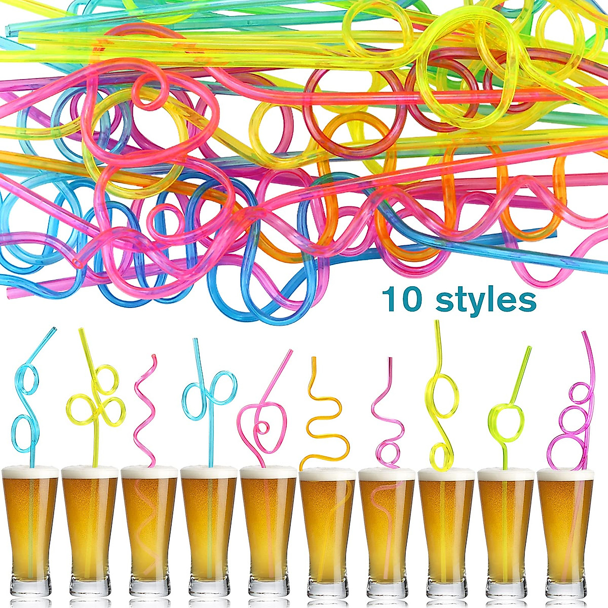 VOKOY 20pcs Crazy Loop Straws, Colorful Reusable Drinking Straws Funny Straws for Kids, Birthday Party, Parties, Carnivals