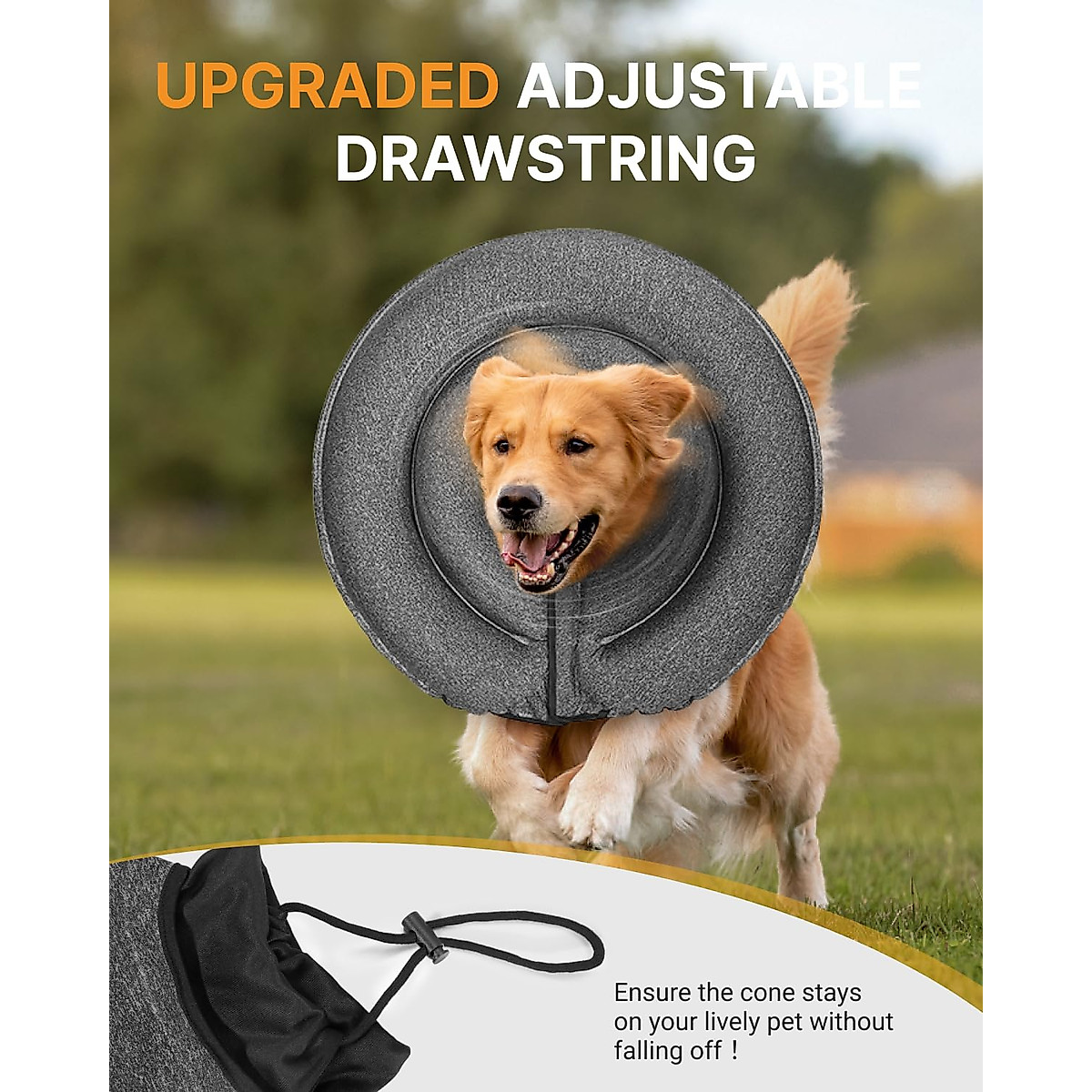 MIDOG Dog Cone Collar for Large Medium Dogs, Soft Inflatable Dog Cone Alternative After Surgery, Adjustable Protective Recovery Cone - Alternative E Collar Does Not Block Vision (Gray, L, Patented)
