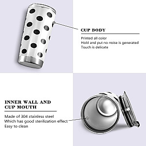 ALAZA White Black Polka Dot Water Bottle Tumbler with Lid and Straws 20 Oz Stainless Steel Vacuum Insulated Coffee Travel Mug Cup