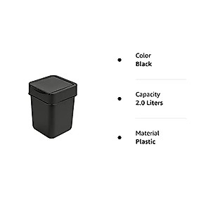 carrotez Mini Trash Can, Countertop Trash Can, 2 Liter/ 0.5 Gallon, Mini Wastebasket, Small Trash Can, Garbage Container Bin for Coffee Bar, Bathroom, Office, Countertop, Bedroom - Black