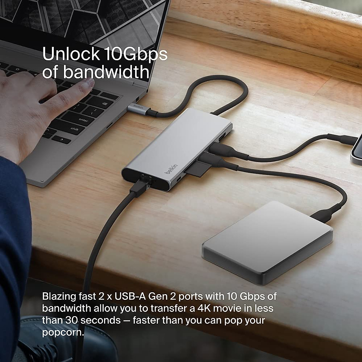 Belkin 7-in-1 USB-C Hub, Multiport Adapter Dongle with 4K 60Hz HDMI, 100W Power Delivery, 2.5Gb, 2 USB A Ports, SD and MicroSD Slot for MacBook Pro 14 and 16, iPad Pro 12.9 & 11, XPS, Surface and More