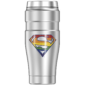Superman Rainbow Shield Logo THERMOS STAINLESS KING Stainless Steel Travel Tumbler, Vacuum insulated & Double Wall, 16oz