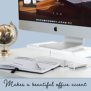 Homeries Acrylic Monitor Stand (3.7 Inches High) | Universal Computer Riser for Home, Office, Business, Desk, Gamers | Multi Media Platform Lift for Laptop, Printer, TV Screen, PC |Extra Storage Space