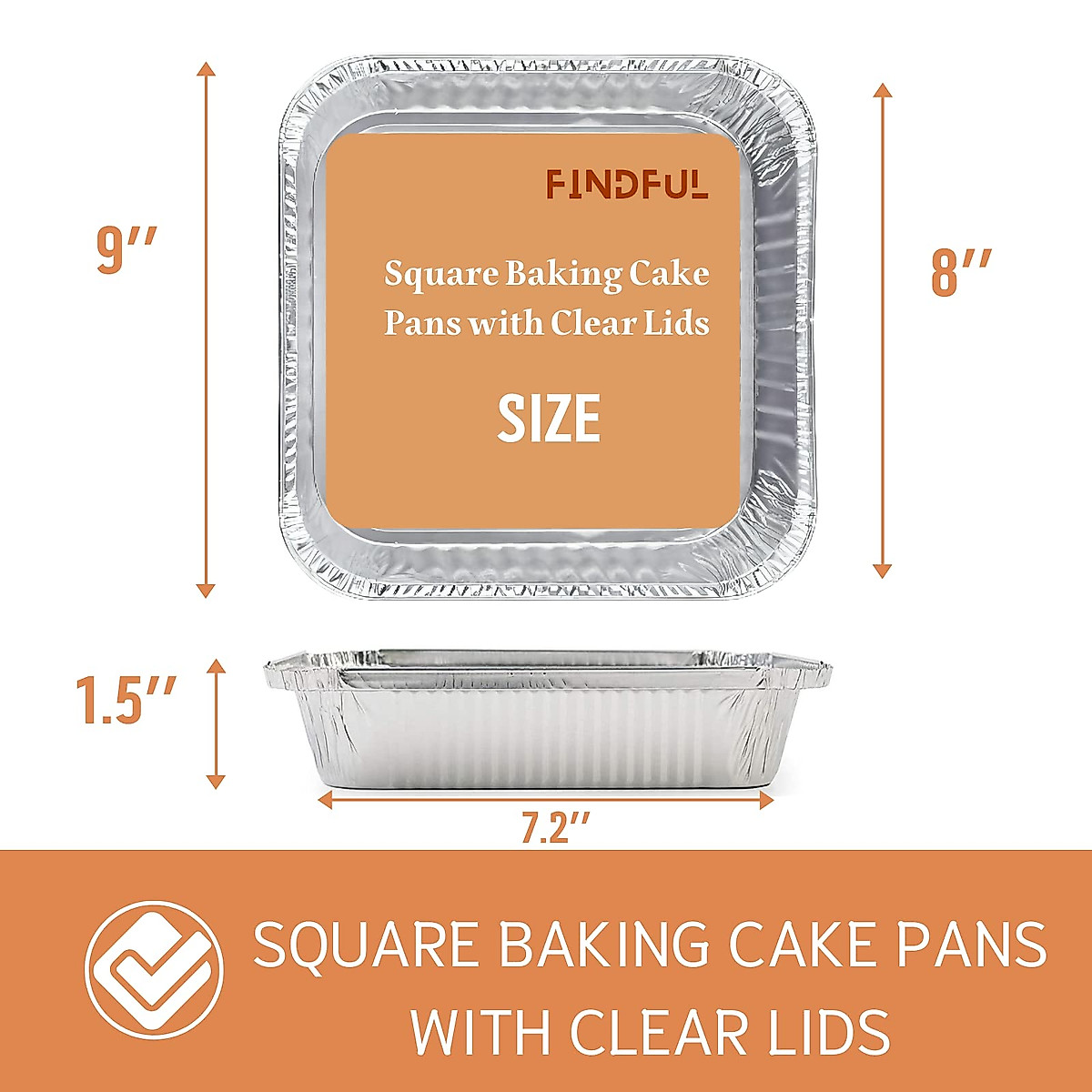 Findful Square Aluminum Baking Pans with Clear Plastic Lids (35-Pack, 8x8”) - Disposable Takeout Pans - Foil Food Containers for Cooking, Heating, Storing, Prepping Food - Eco-Friendly & Recyclable