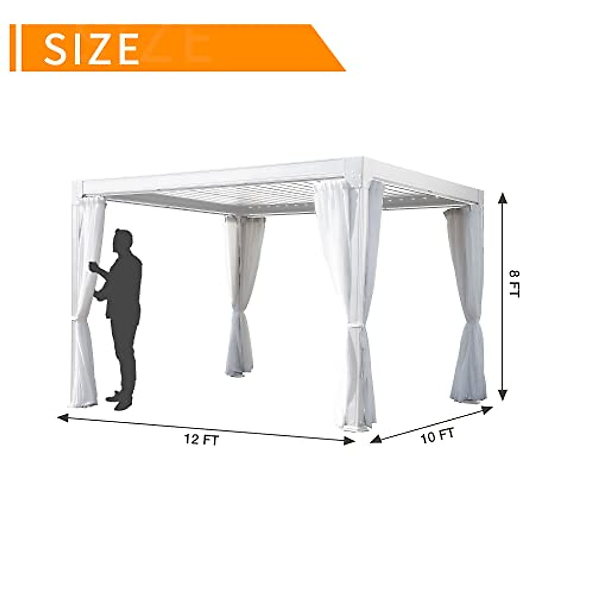 Meetleisure 10’ x 12’ Outdoor Louvered Pergola - Patio Aluminum Pergola with Adjustable Louvered Roof, Water-Proof Gazebo Sunshade Shelter with Netting Included, White Frame