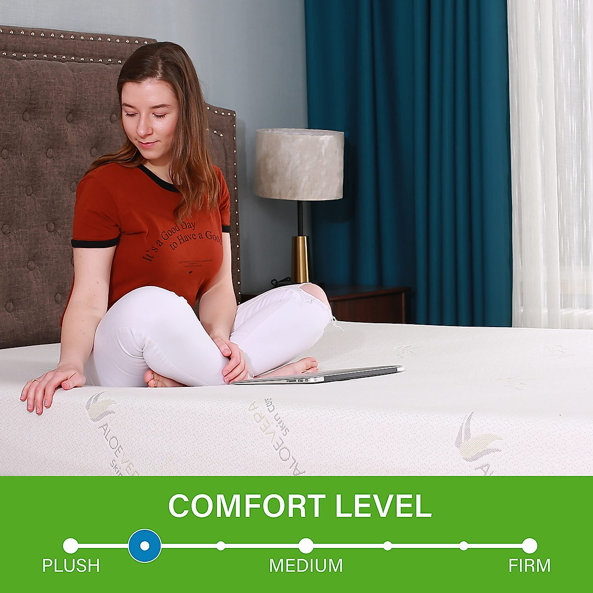 AC Pacific ALOE Infused Memory Foam Mattress in a Box, Roll-Compressed, 3-Layer Extra Firm Comfort and Support, Stretch Knit Fabric Cover, King, White