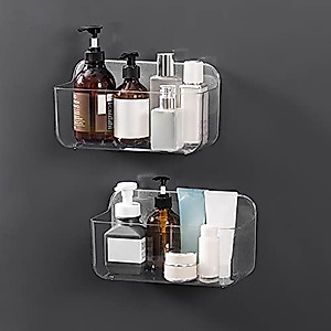 Ettori Shower Caddy Shower Organizer Wall Mounted Adhesive Shower Storage for Kitchen and Bathroom- Transparent Plastic