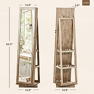 SERWALL 360 Rotating Jewelry Stand Organizer - Jewelry Armoire with Full-Length Mirror- Freestanding Dressing Mirror Jewelry Cabinet Storage - WOOD