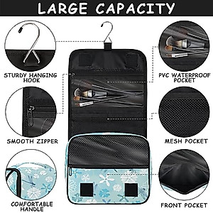POFATO Dragonfly Flower Travel Toiletry Bag Cosmetic Makeup Bag for Women Men Hanging Hook Wash Toiletries Portable Toiletry Bags Organizer