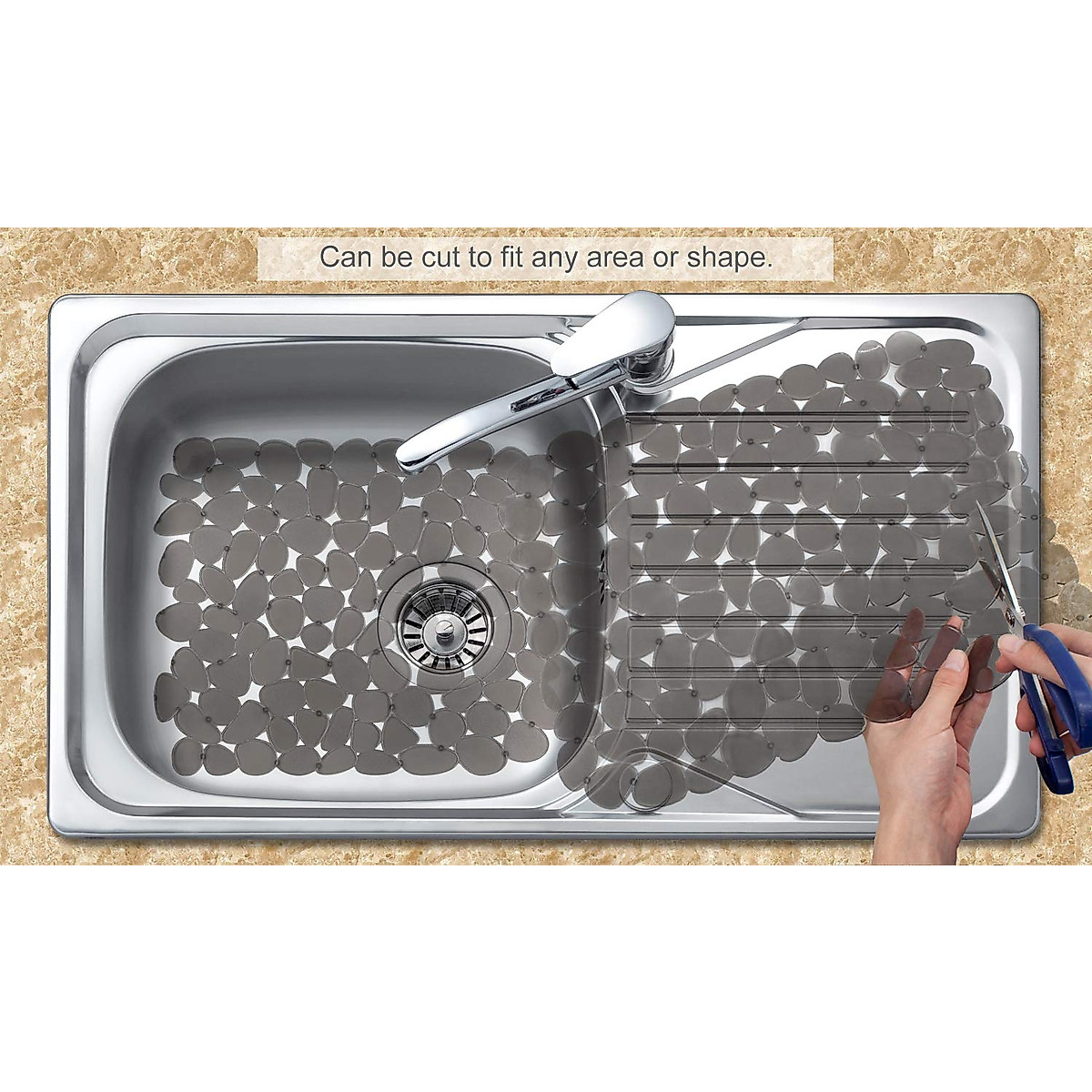 Bligli Pebble Sink Mat for Stainless Steel/Ceramic Sinks, 2 Pack PVC Sink Protectors Mats for Bottom of Kitchen Sink, Dish Drying Mat for Dishes and Glassware, 15.7 x 11.8 inch, Grey